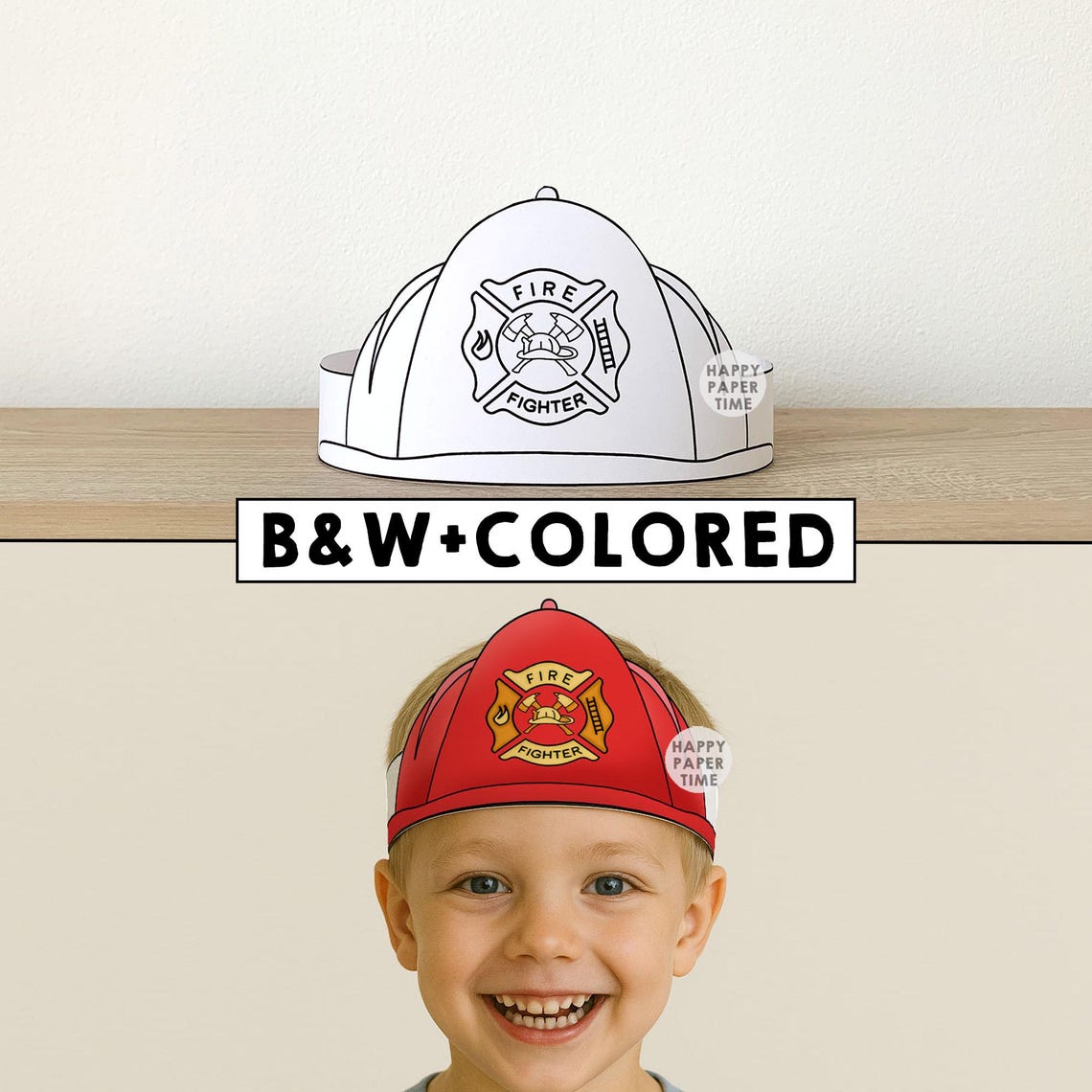 Firefighter Helmet Paper Crown Party Coloring Printable Kids Craft ...