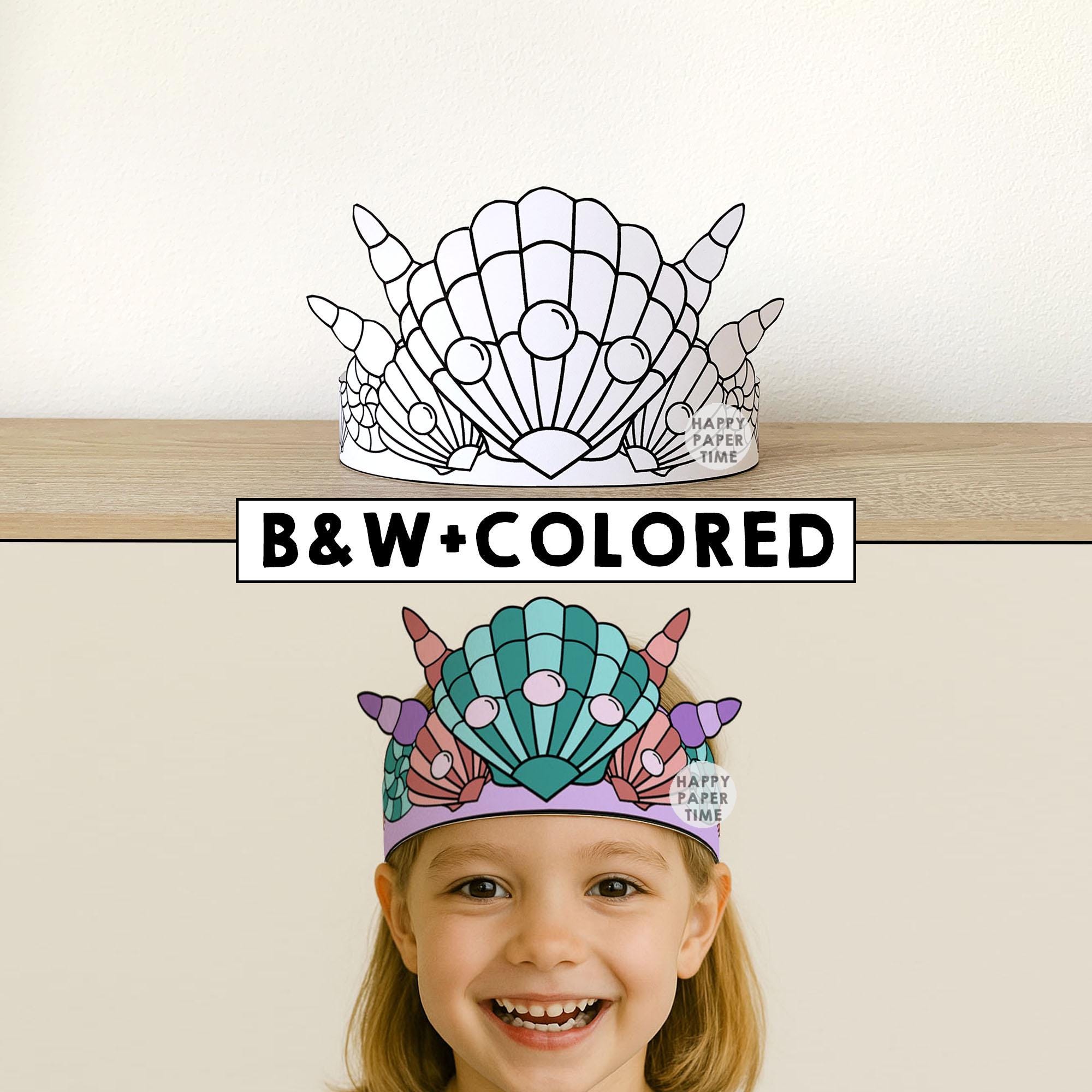 Mermaid Paper Crown Template Ocean Princess Party Headband Coloring ...