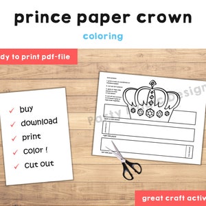 Prince Paper Crown Coloring Printable Kids Craft Prince Birthday Party ...