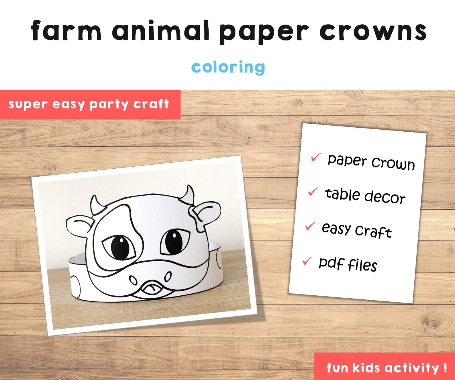 Farm Animals Paper Crowns Pig Pony Cow Rabbit Sheep Chicken - Etsy
