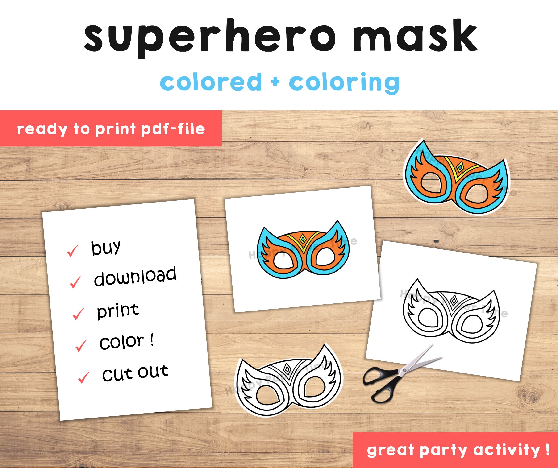 Superhero Mask Costume Hero Mask Printable Party Favor Craft - Etsy