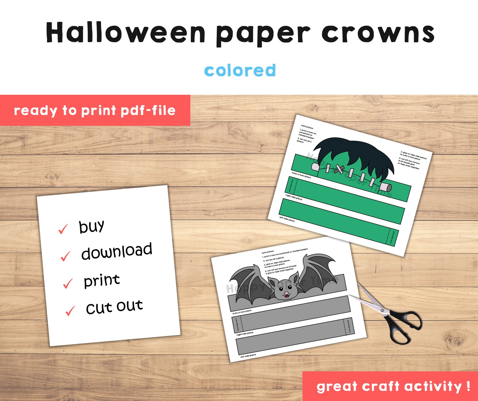 Halloween Paper Crowns Witch Zombie Bat Devil Frankenstein - Etsy