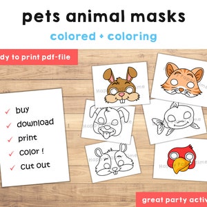 Pets Animal Masks Template Cat Dog Hamster Goldfish Bunny Parrot ...