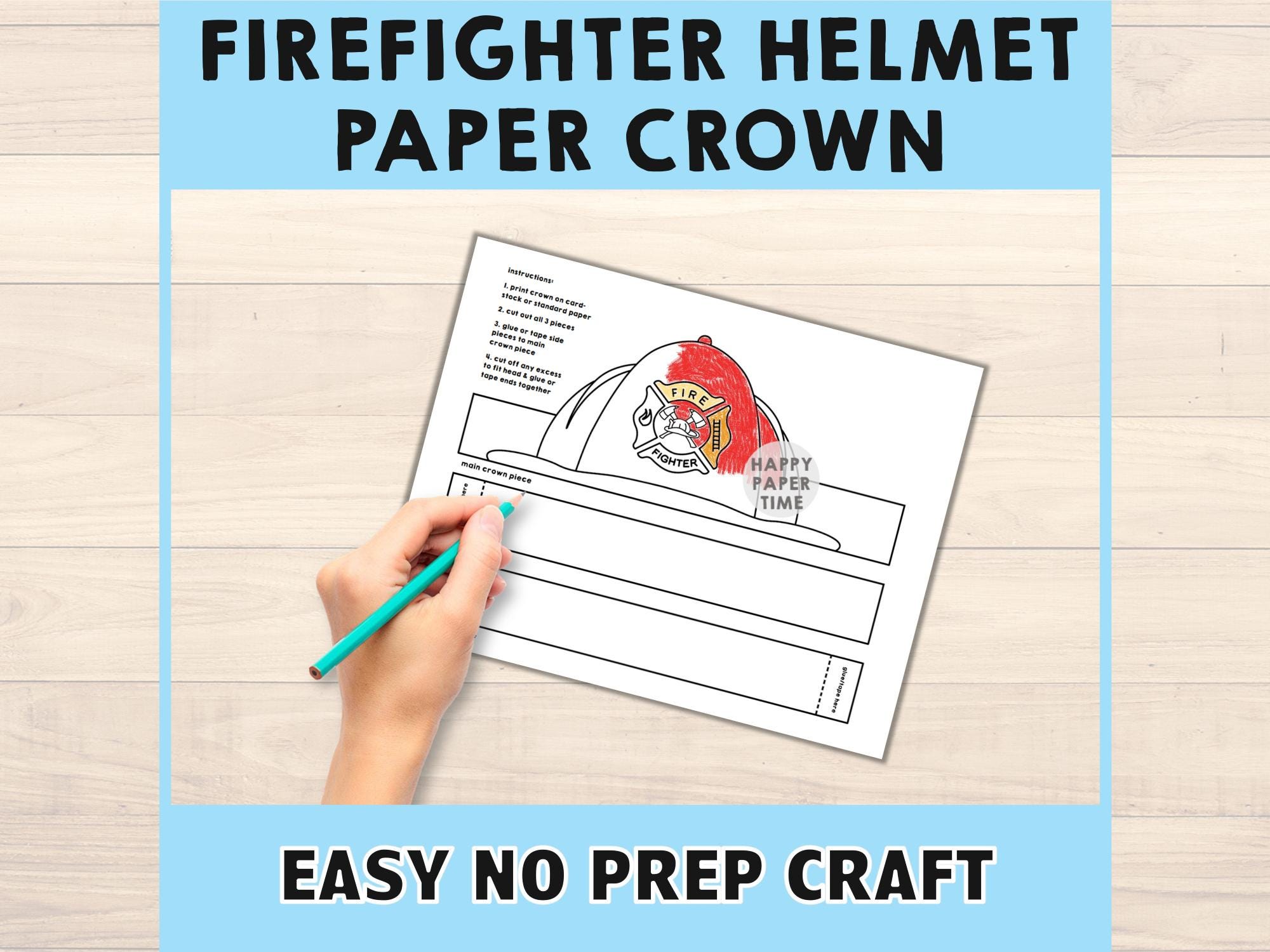 Firefighter Helmet Paper Crown Party Coloring Printable Kids Craft ...