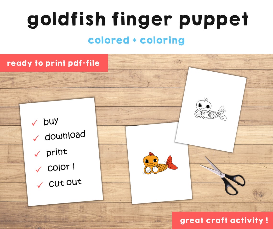 Goldfish Paper Craft Printable Pet Animal Finger Puppet | Etsy
