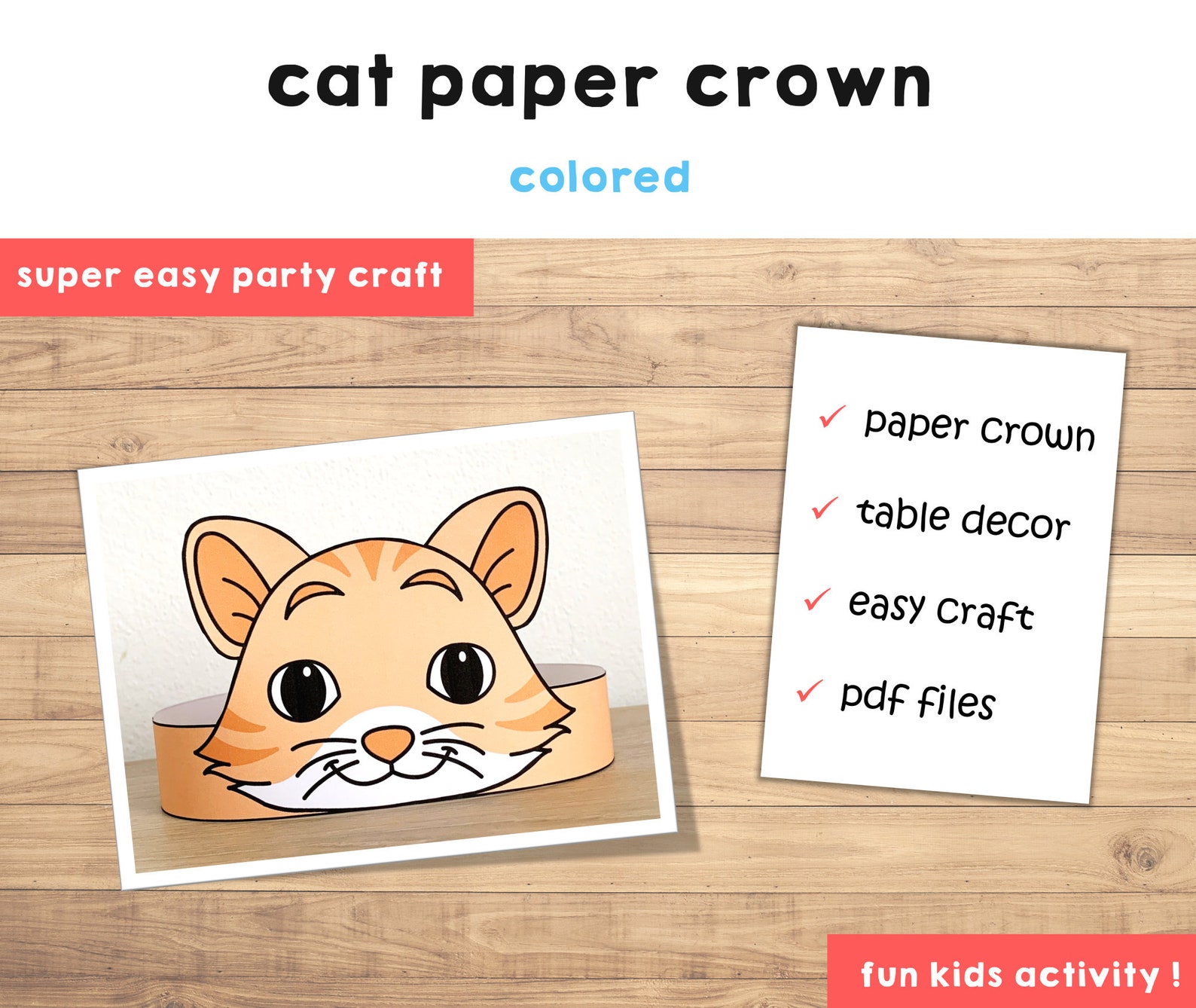 Cat Paper Crown Headband Pet Animal Printable Kids Craft - Etsy