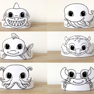 Ocean Animals Paper Crowns Shark Fish Octopus Whale Sea Turtle Crab ...