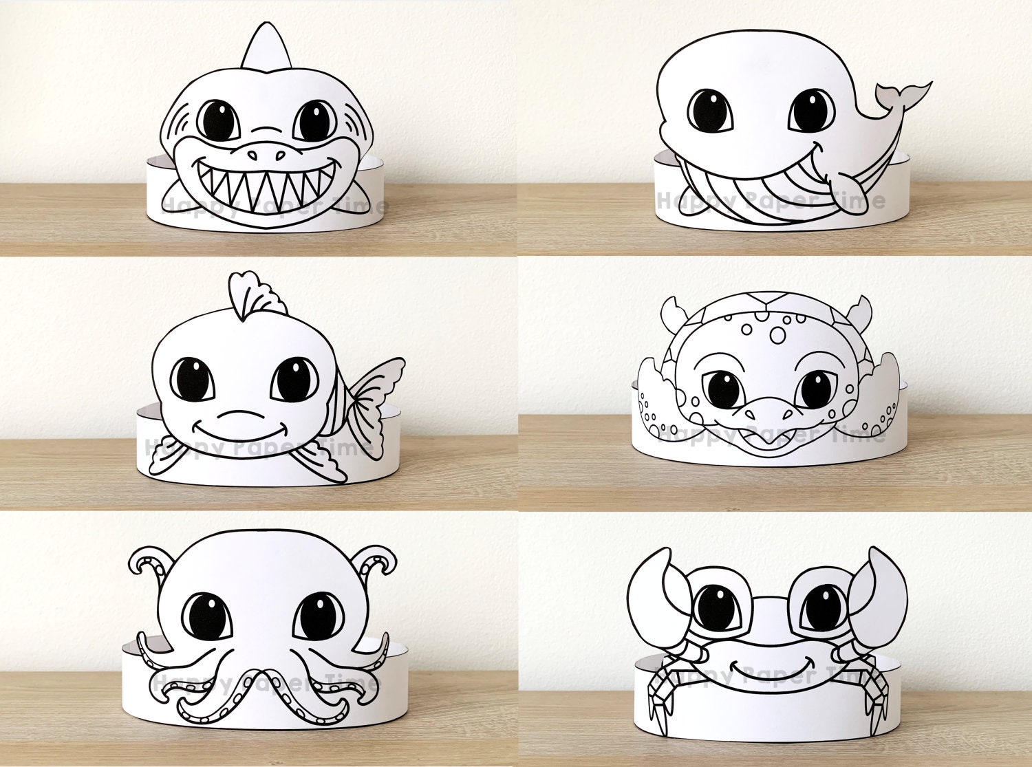 Ocean Animals Paper Crowns Shark Fish Octopus Whale Sea Turtle - Etsy ...