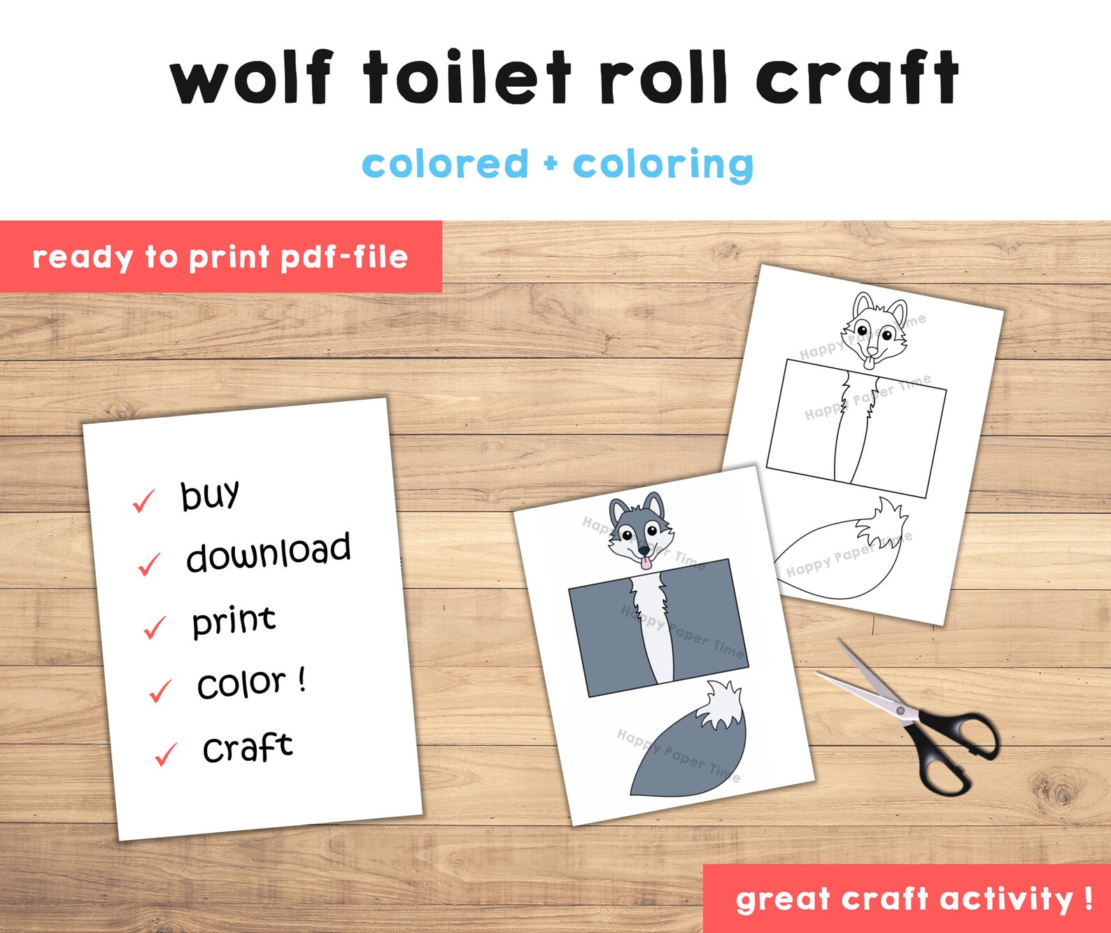 Wolf Toilet Paper Roll Craft Forest Woodland Party Coloring - Etsy