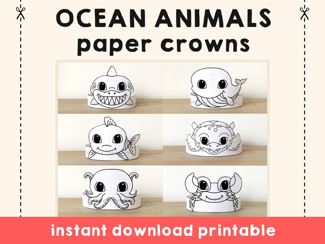 Ocean Animals Paper Crowns Shark Fish Octopus Whale Sea Turtle Crab ...