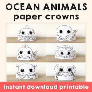 Ocean Animals Paper Crowns Shark Fish Octopus Whale Sea Turtle Crab ...