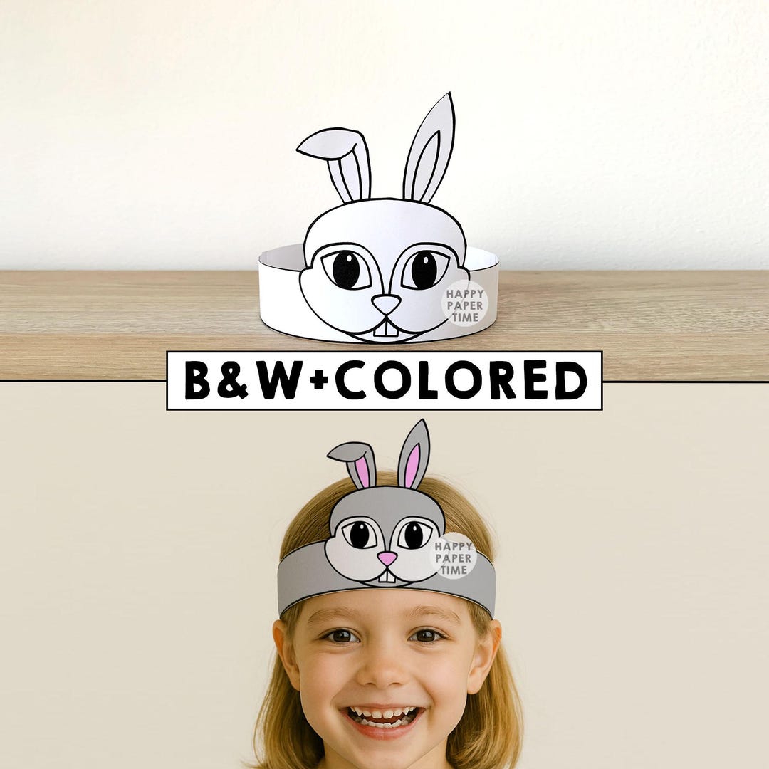 Rabbit Bunny Paper Crown Template Coloring Activity Printable Kids ...