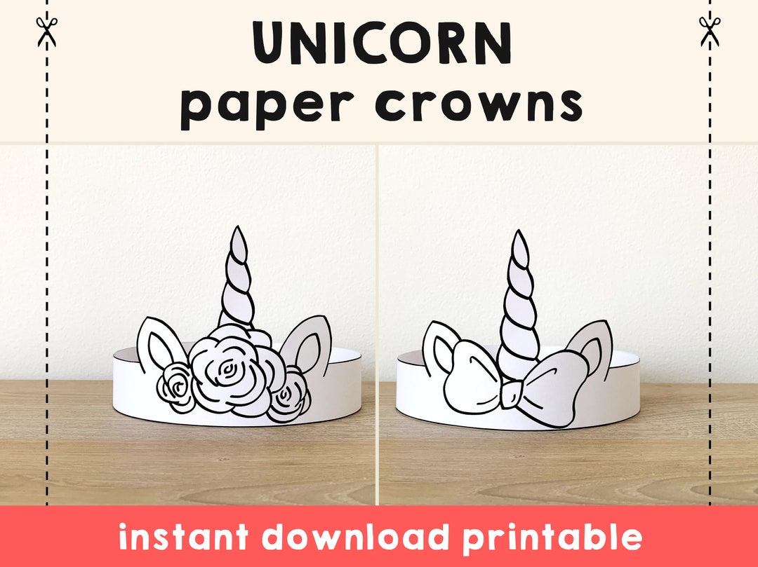 Unicorn Paper Crown Coloring Printable Kids Craft Unicorn Princess ...