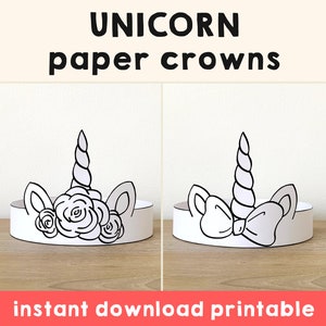 Unicorn Paper Crown Coloring Printable Kids Craft Unicorn Princess ...