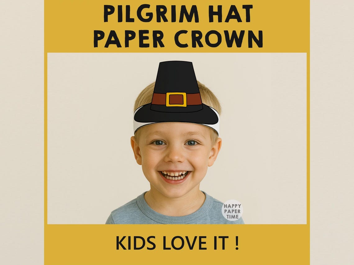 Pilgrim Hat Paper Headband Crown Thanksgiving Settler Party Printable ...