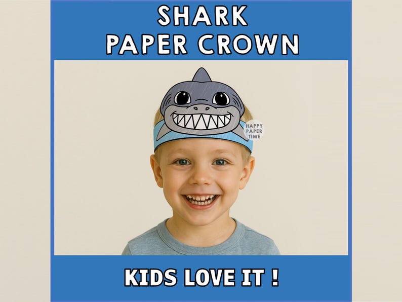 Shark Paper Crown Party Coloring Printable Party Hat Kids Craft Ocean ...