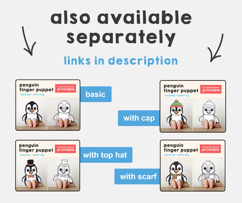 Penguin Puppet Paper Craft Printable Finger Puppet Kids Craft Animal ...