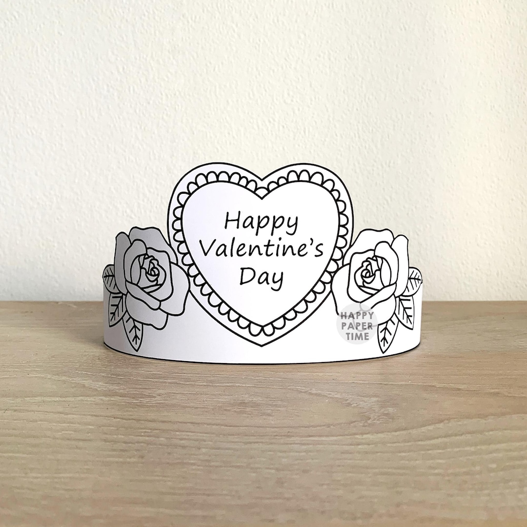 Valentine's Day Paper Crown Party Activity Printable Kids Easy Craft ...