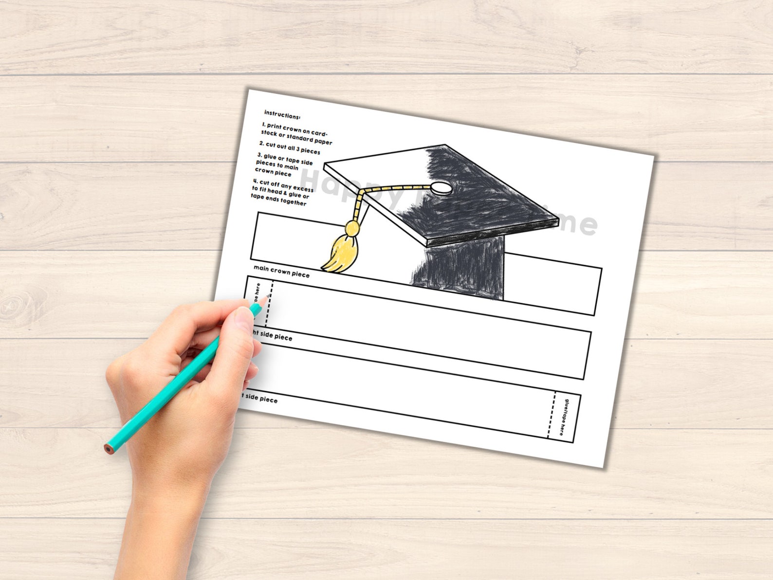 Graduation Cap Paper Crown Party Coloring Printable Kids Craft ...