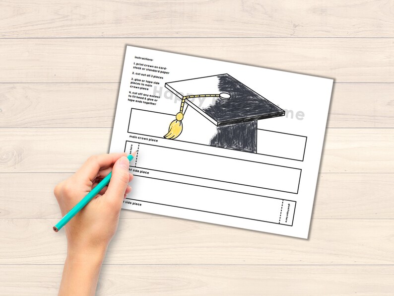 Graduation Cap Paper Crown Party Coloring Printable Kids Craft - Etsy