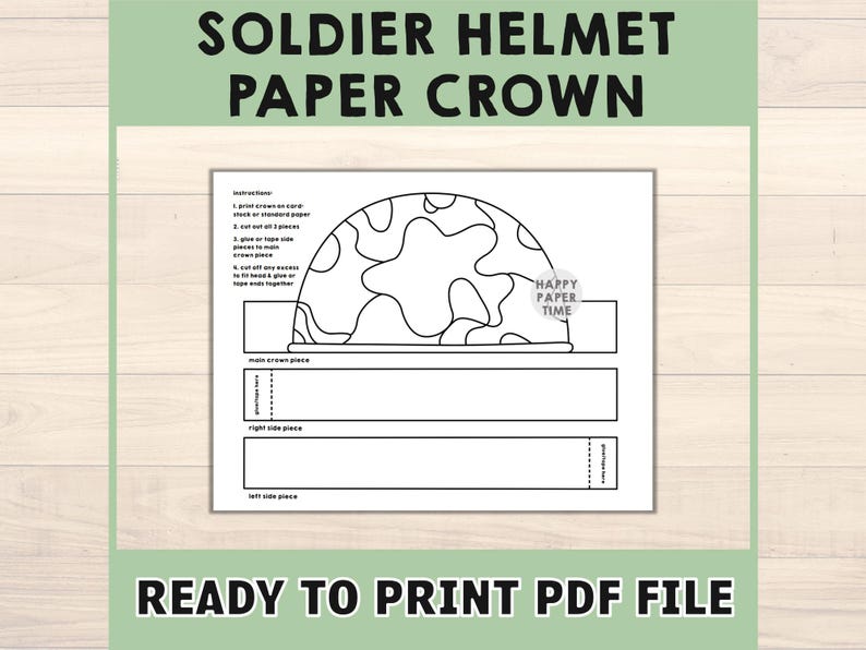 Soldier Helmet Paper Crown Headband Military Army Veteran Day Coloring ...