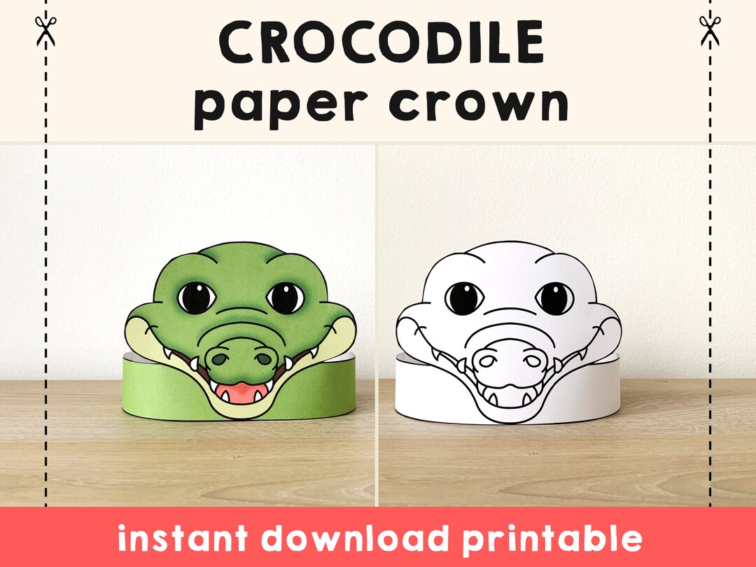 Crocodile Paper Crown Party Coloring Printable Kids Craft Safari ...