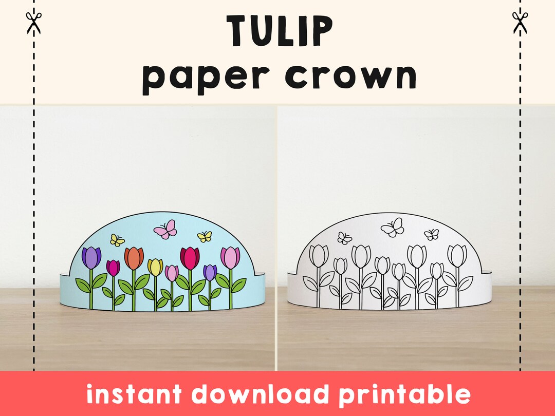 Tulips Flower Paper Crown Party Coloring Printable Kids Craft Spring ...