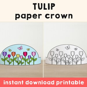 Tulips Flower Paper Crown Party Coloring Printable Kids Craft Spring ...