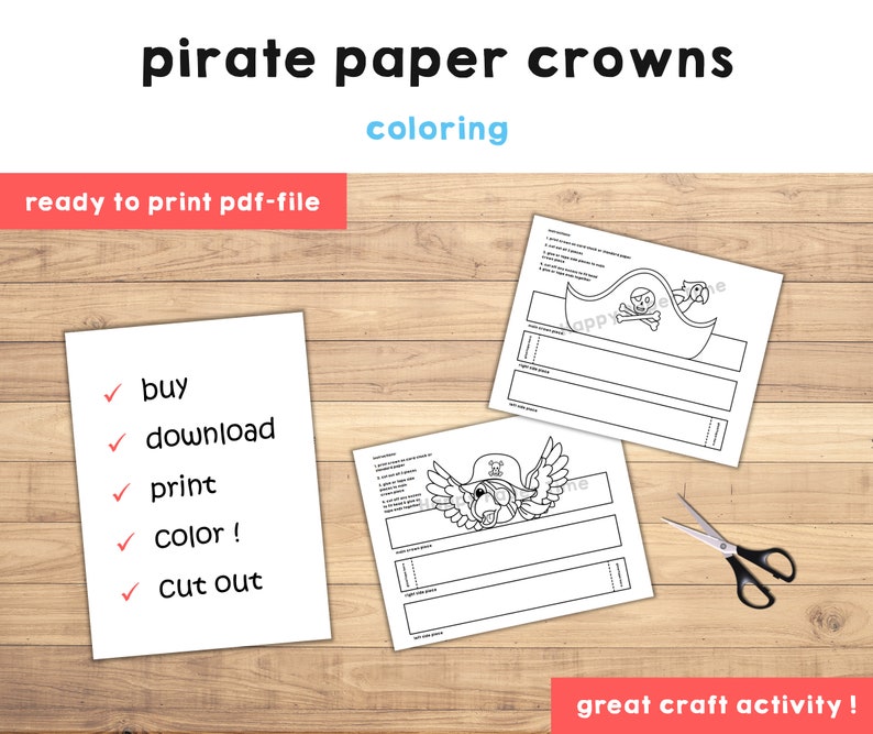 Pirate Paper Crowns Pirate Captain Parrot Shark Printable - Etsy