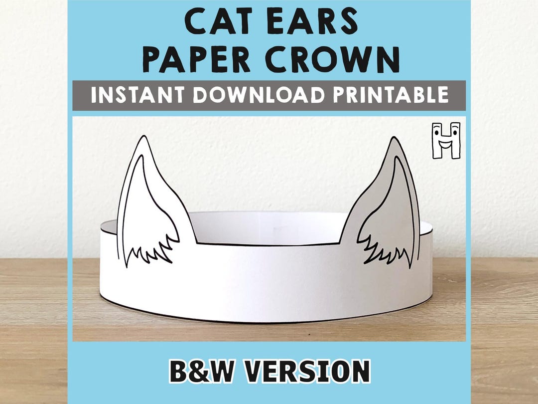 Cat Ears Paper Crown Party Coloring Printable Kids Craft Kitten Pussy ...