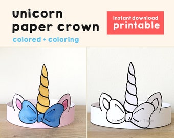 Printable Unicorn Paper Crown Party Coloring Kids Craft Awesome DIY ...