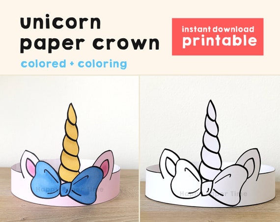 Unicorn Paper Crown Party Coloring Printable Kids Craft - Etsy