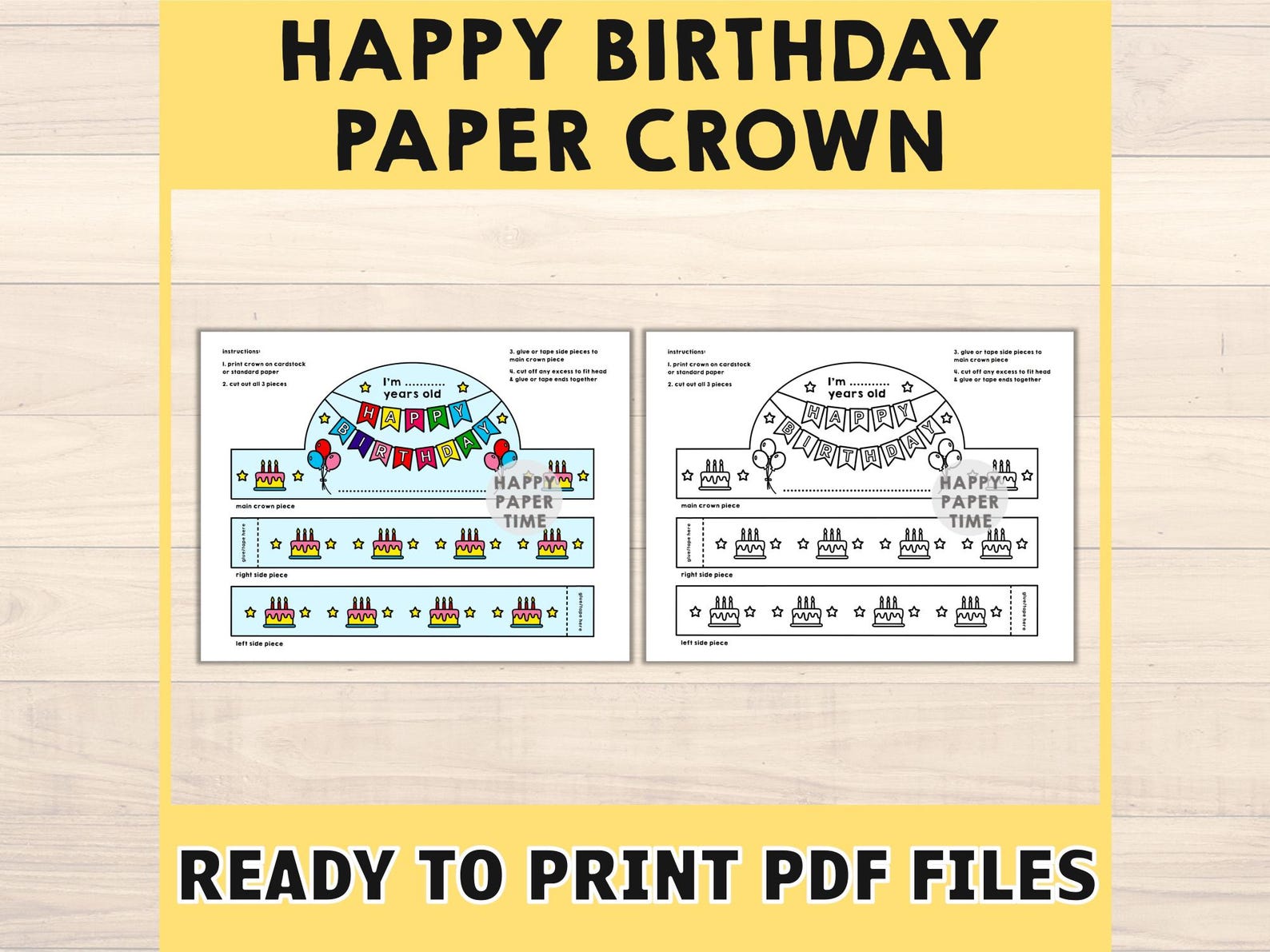 Happy Birthday Paper Crown Party Activity Printable Kids Coloring Craft ...
