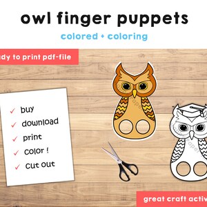 Owl Puppet Paper Craft Printable Finger Puppet Kids Craft Animal ...