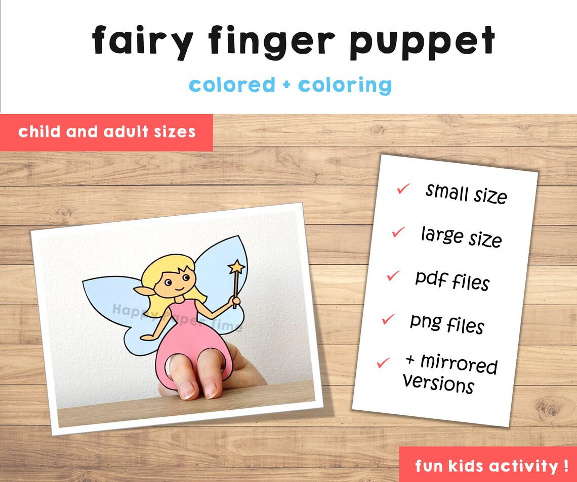 Fairy paper craft printable Finger Puppet template Kids Craft | Etsy