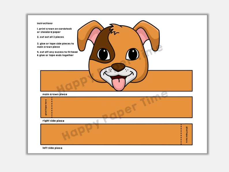 Dog Paper Crown Headband Pet Animal Printable Kids Craft Puppy - Etsy