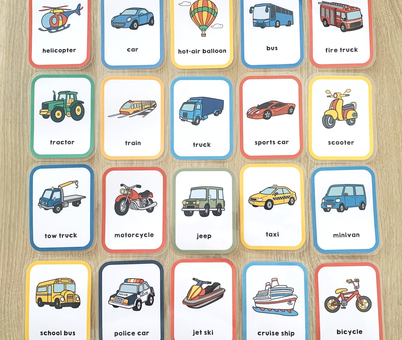 Transportation Vehicles Flash Cards Printable Montessori Materials ...