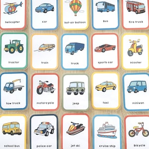 Transportation Vehicles Flash Cards Printable Montessori Materials ...