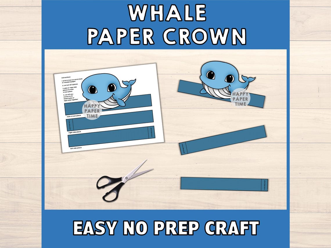 Whale Paper Crown Party Costume Printable Party Hat Kids Craft Ocean ...