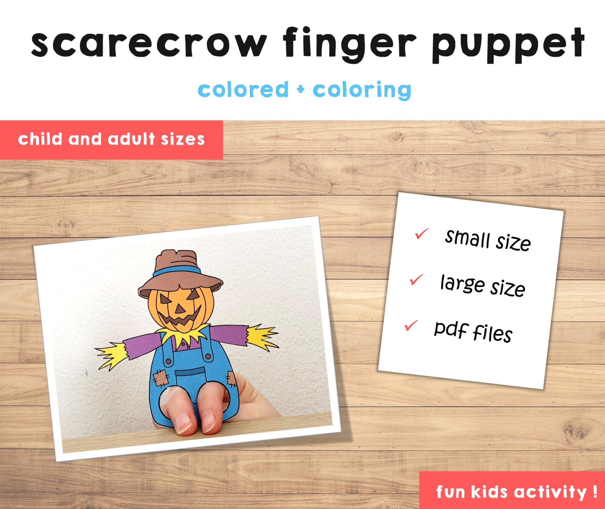 Scarecrow Paper Craft Printable Halloween Spooky Day Finger Puppet Kids ...