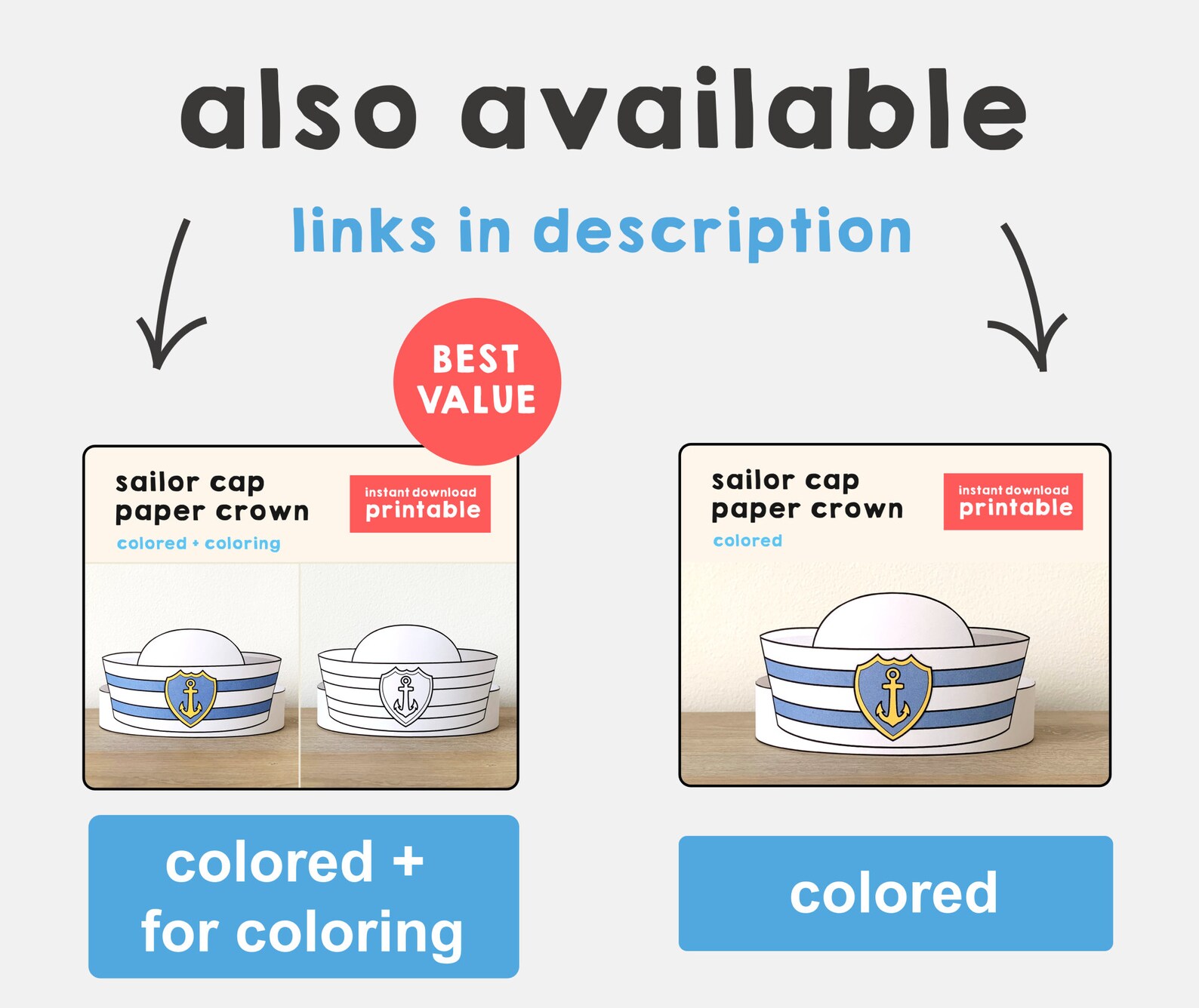 Sailor Hat Cap Paper Crown Party Coloring Printable Kids Craft - Etsy