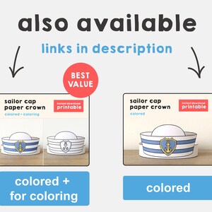 Sailor Hat Cap Paper Crown Party Coloring Printable Kids Craft Sea ...