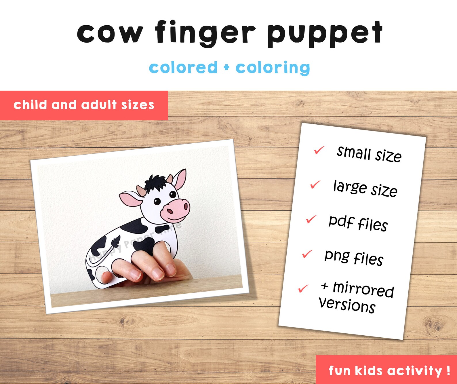 Cow Paper Craft Printable Farm Animal Finger Puppet Kids Craft Farm ...