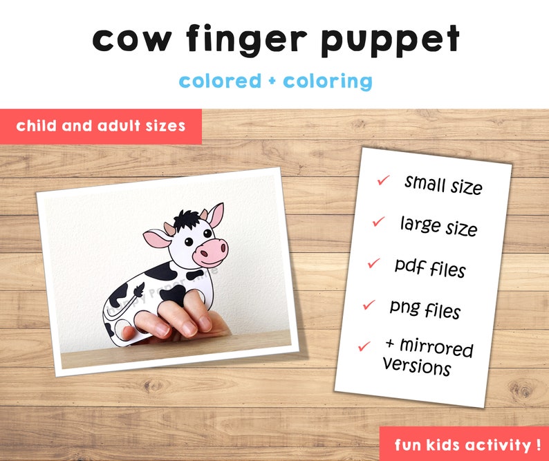 Cow Paper Craft Printable Farm Animal Finger Puppet Kids Craft - Etsy