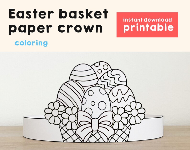 Easter Eggs Basket Paper Crown Coloring Headband Easter Cut - Etsy