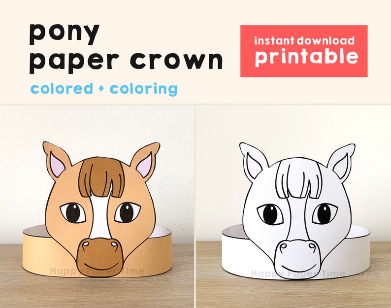 Pony Paper Crown Horse Template Coloring Activity Printable - Etsy