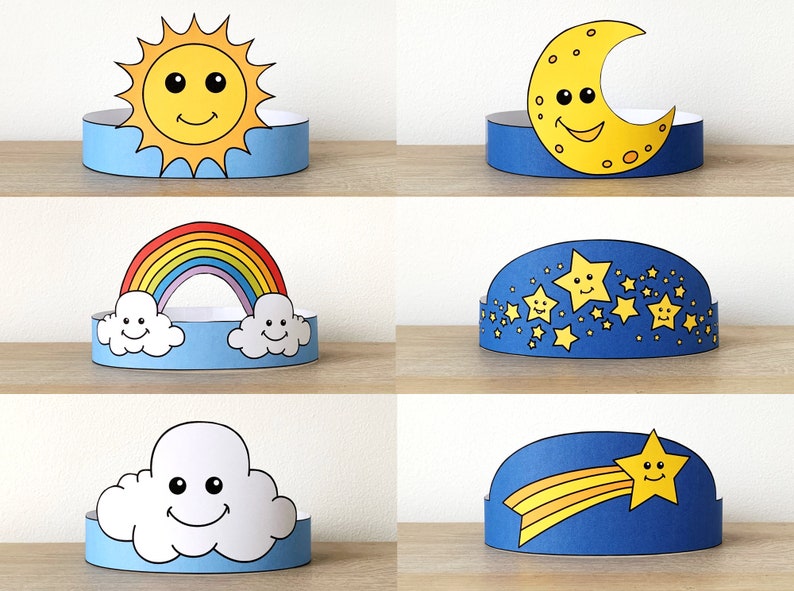 Astronomy Paper Crowns Sun Rainbow Moon Cloud Shooting Stars | Etsy