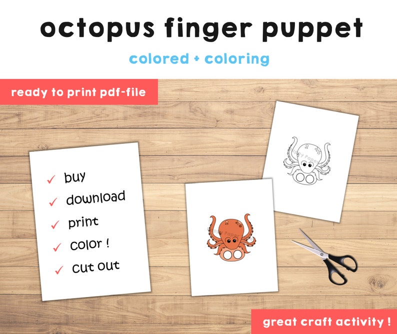 Octopus Paper Craft Printable Ocean Sea Animal Finger Puppet - Etsy
