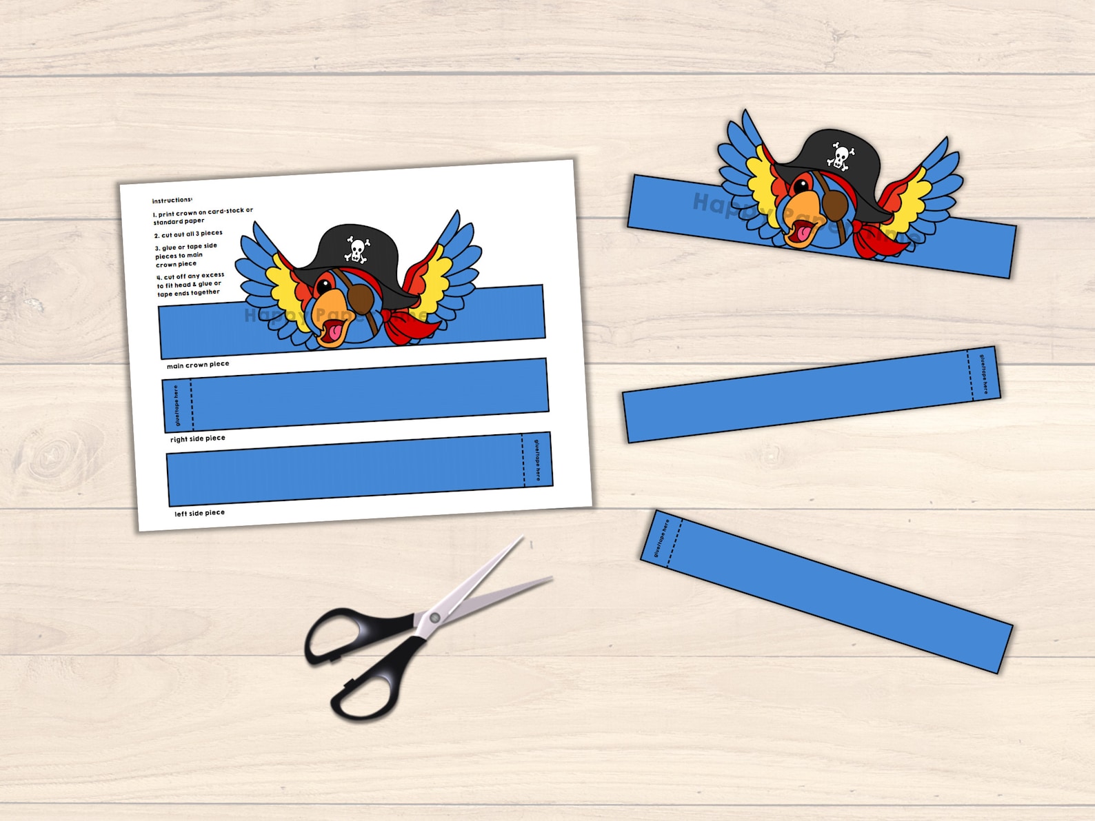 Pirate Hat Paper Crown Template Pirate Captain Party Headband Coloring ...