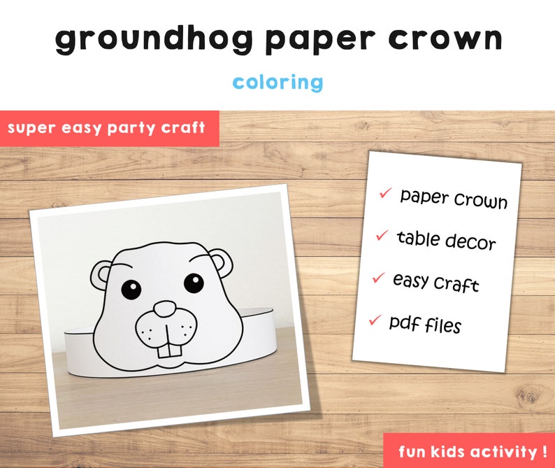Groundhog Day Paper Crowns Party Coloring Printable Kids Craft - Etsy